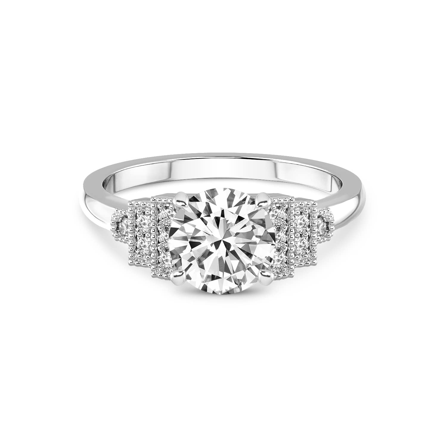 FRIENDLY DIAMONDS 0.50 carat IGI Certified Round Shape Lab Grown Diamond Engagement Ring | 14K White Gold | Joy Tapering Side Stone Lab Diamond Ring | FG-VS1-VS2 Quality (Ring Size 6.5)