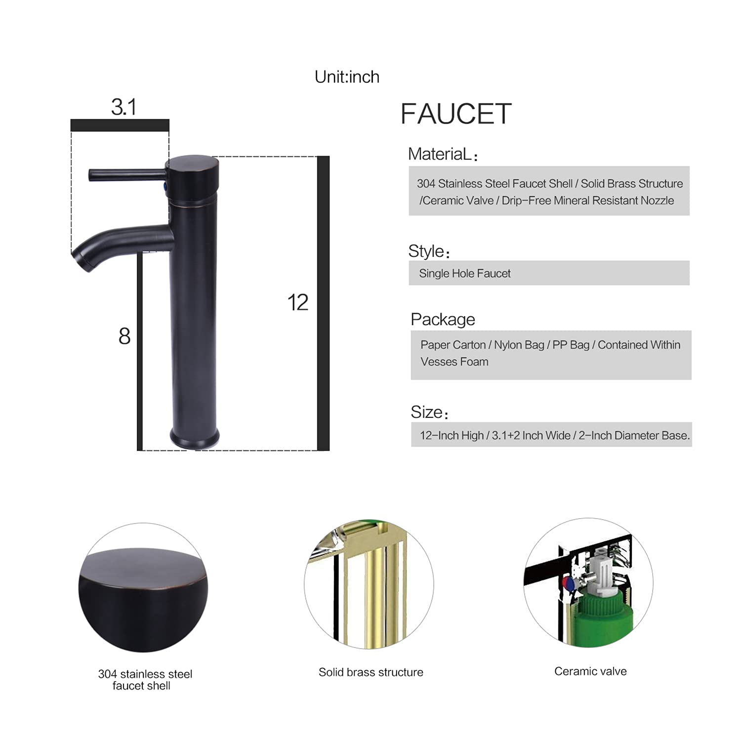 Puluomis Black and White Ceramic Bathroom Sink, 19" x 15" Above Counter Porcelain Vessel Sink with Black Faucet and Pop up drain Combo, Rectangle
