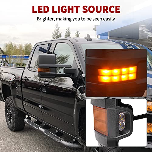 YITAMOTOR Towing Mirrors Compatible with 2007-2014 Chevy Silverado 1500, 07-13 GMC Yukon 2500 Sierra 1500 Extendable Power Heated with Amber Signal Light Side Mirrors Pair