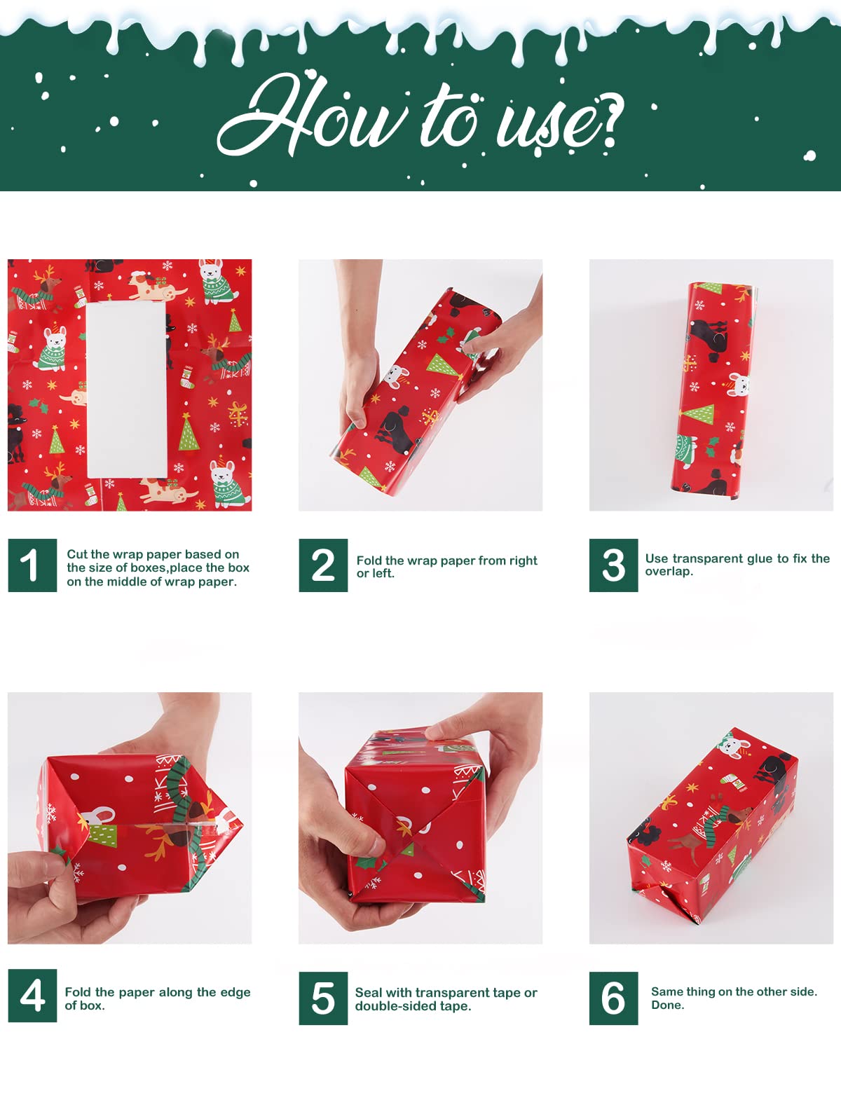 Dog Christmas Wrapping Paper - 10 Sheets, 27 x 20 inches, Holiday Gift Wrap with Puppy and Animal Prints