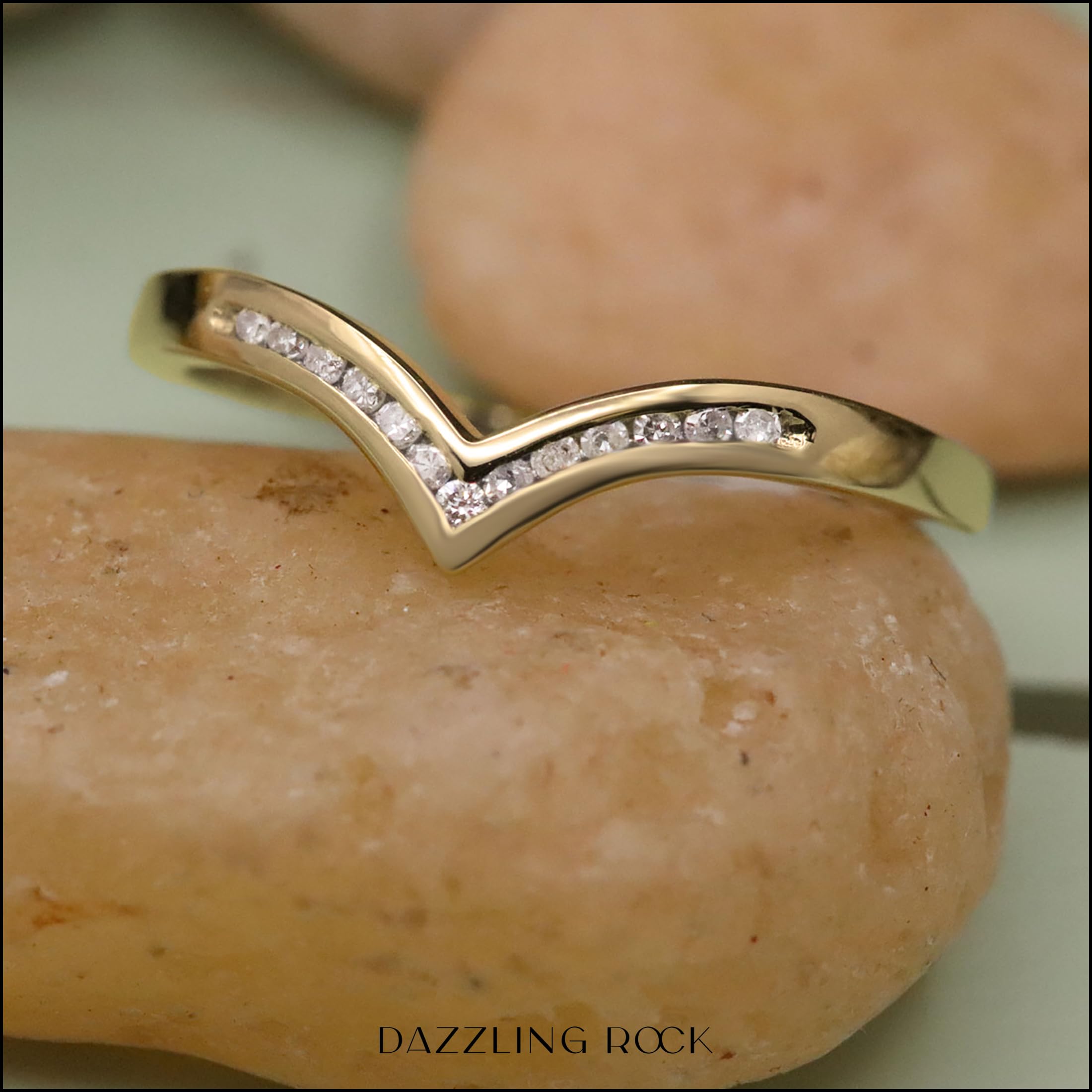 Dazzlingrock Collection 0.10 Carat (Cttw) 14K White Round Diamond Wedding Guard Chevron Ring 1/10 CT, Yellow Gold, Size 7