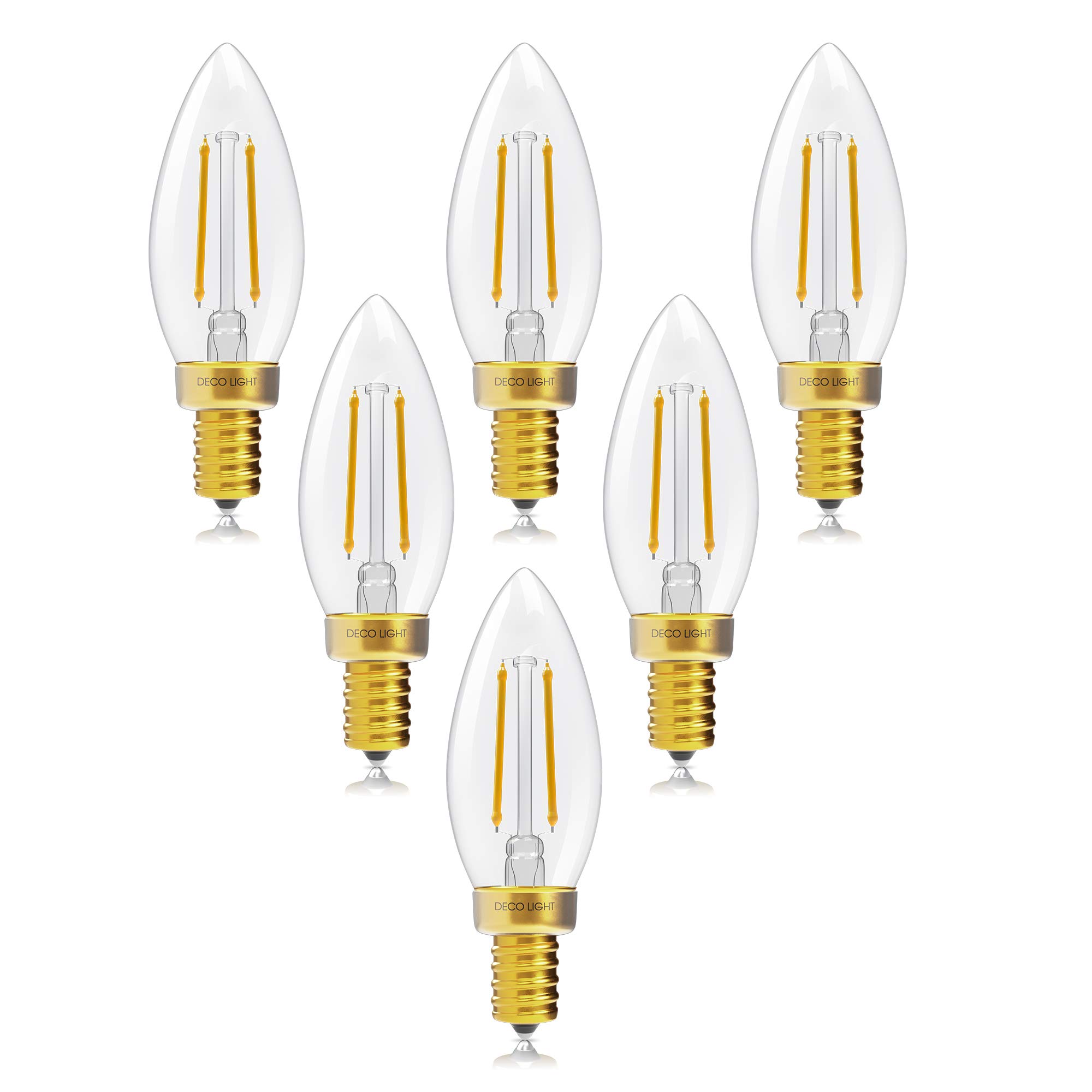 Deco Light Candelabra Led Light Bulbs – 25W Equivalent E12 LED Bulb 6-Pack Designed in USA – HD 250 Lumens Warm White (2700K) Dimmable Candle LED Bulbs – UL Listed Chandelier Bulbs