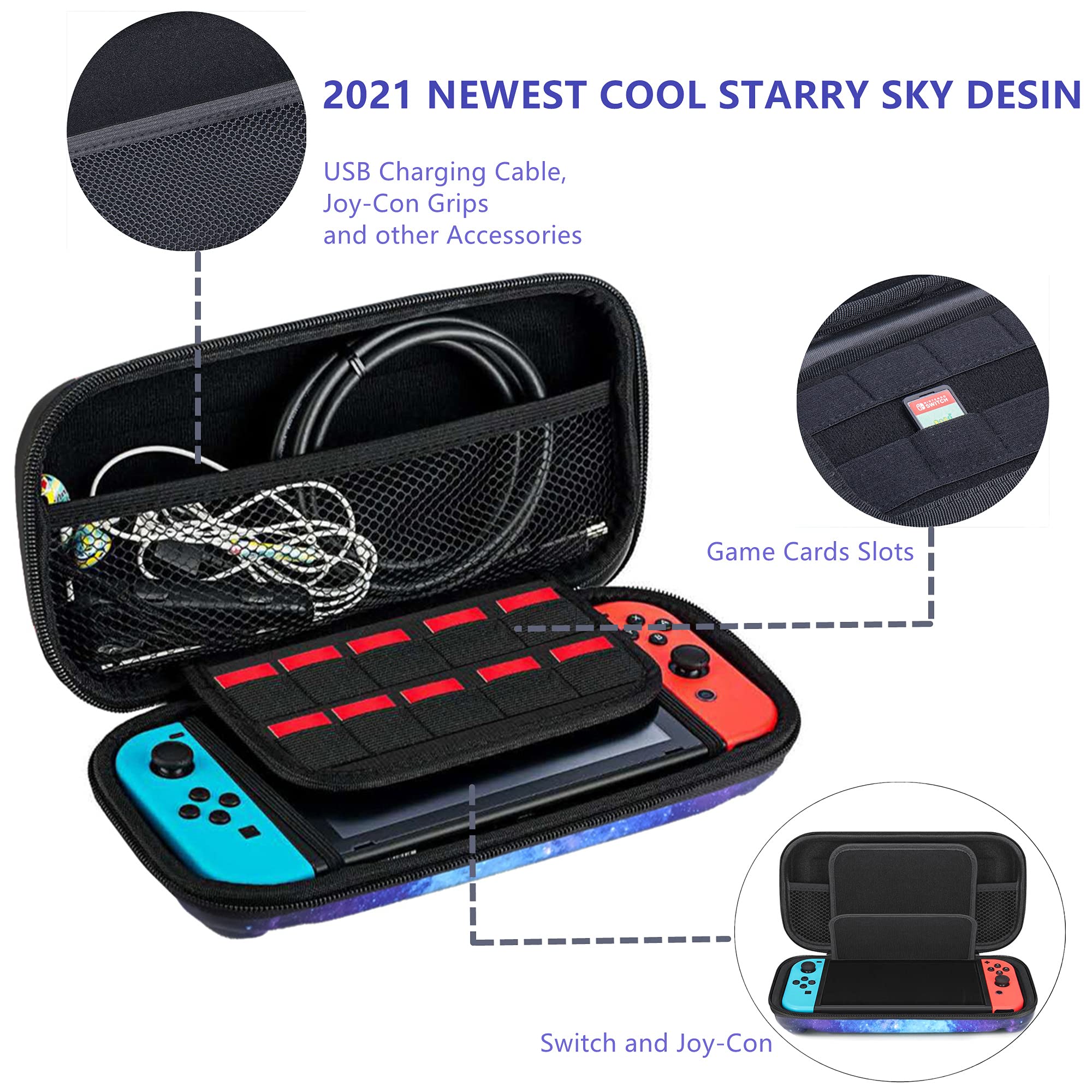FANPL Carrying Case for Nintendo Switch & OLED Mode, Cool Starry Sky Travel Hard Protective Case for Switch with 10 Game Card Slots (Galaxy)