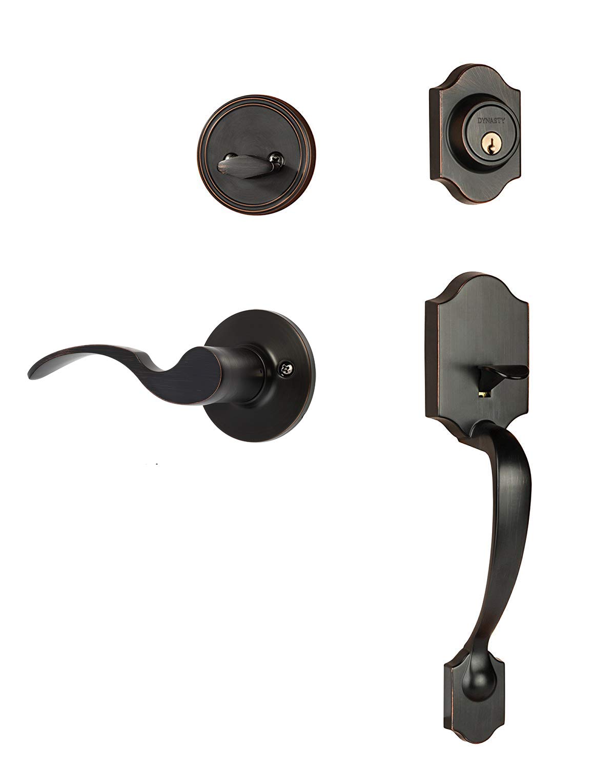 Dynasty Hardware DEN-MON-100-12P-RH Denver Front Door Handleset, Aged Oil Rubbed Bronze, with Monterey Lever, Right Hand
