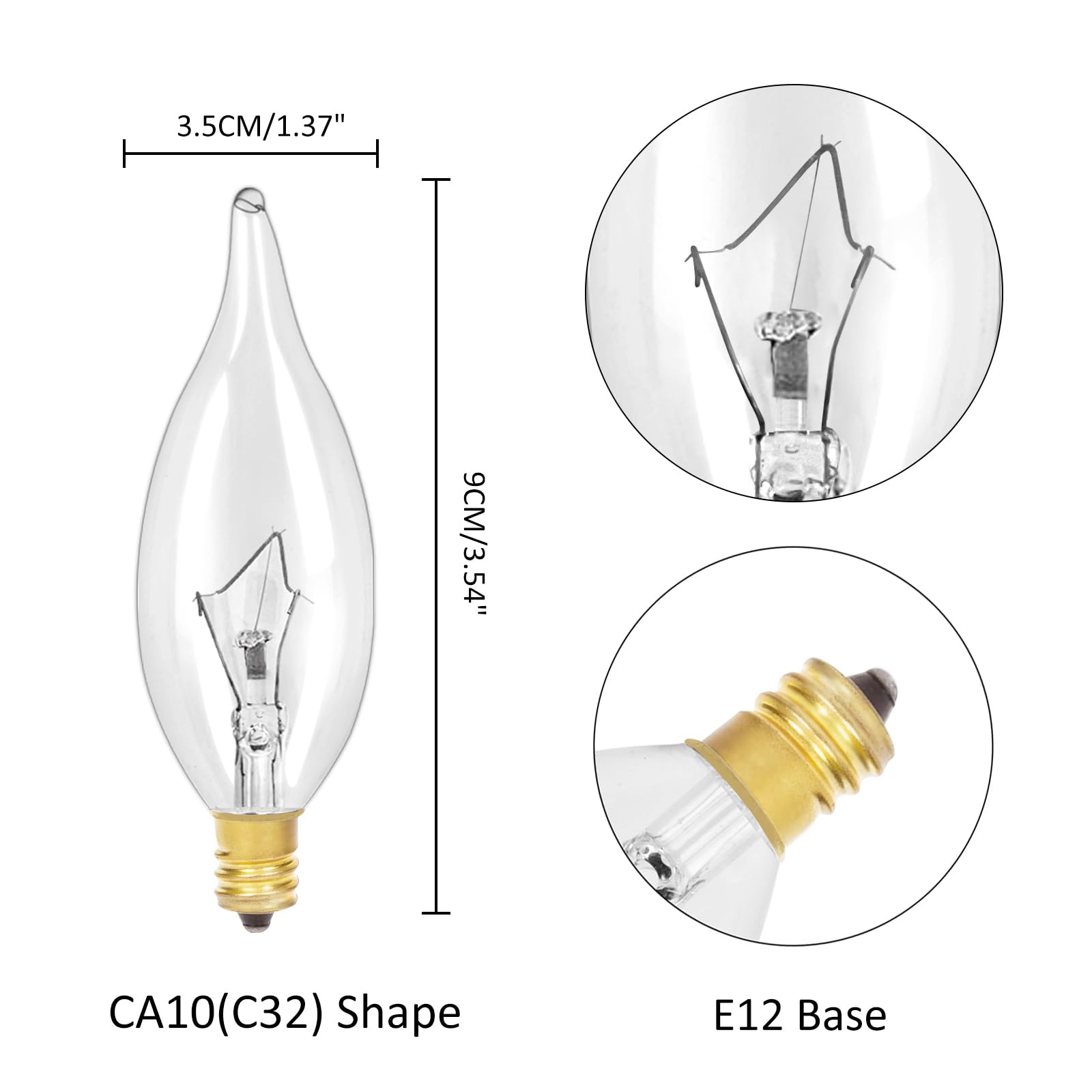 LinMiFo 12-Pack E12 B10 Clear Candelabra Base Bulb, 60W 120V Incandescent Candle Light Bulbs Dimmable Chandelier Light Bulbs for Pendants or Outdoor, Ceiling Fan, Wall Sconces, Fireplace (60, Watts)