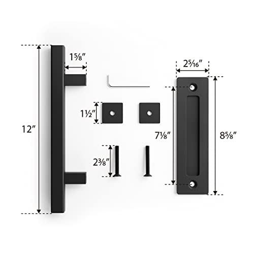 SMARTSTANDARD 2PCS 12" Pull and Flush Barn Door Handle Set, Large Rustic Two-Side Design, for Gates Garages Sheds Furniture, Black, Square