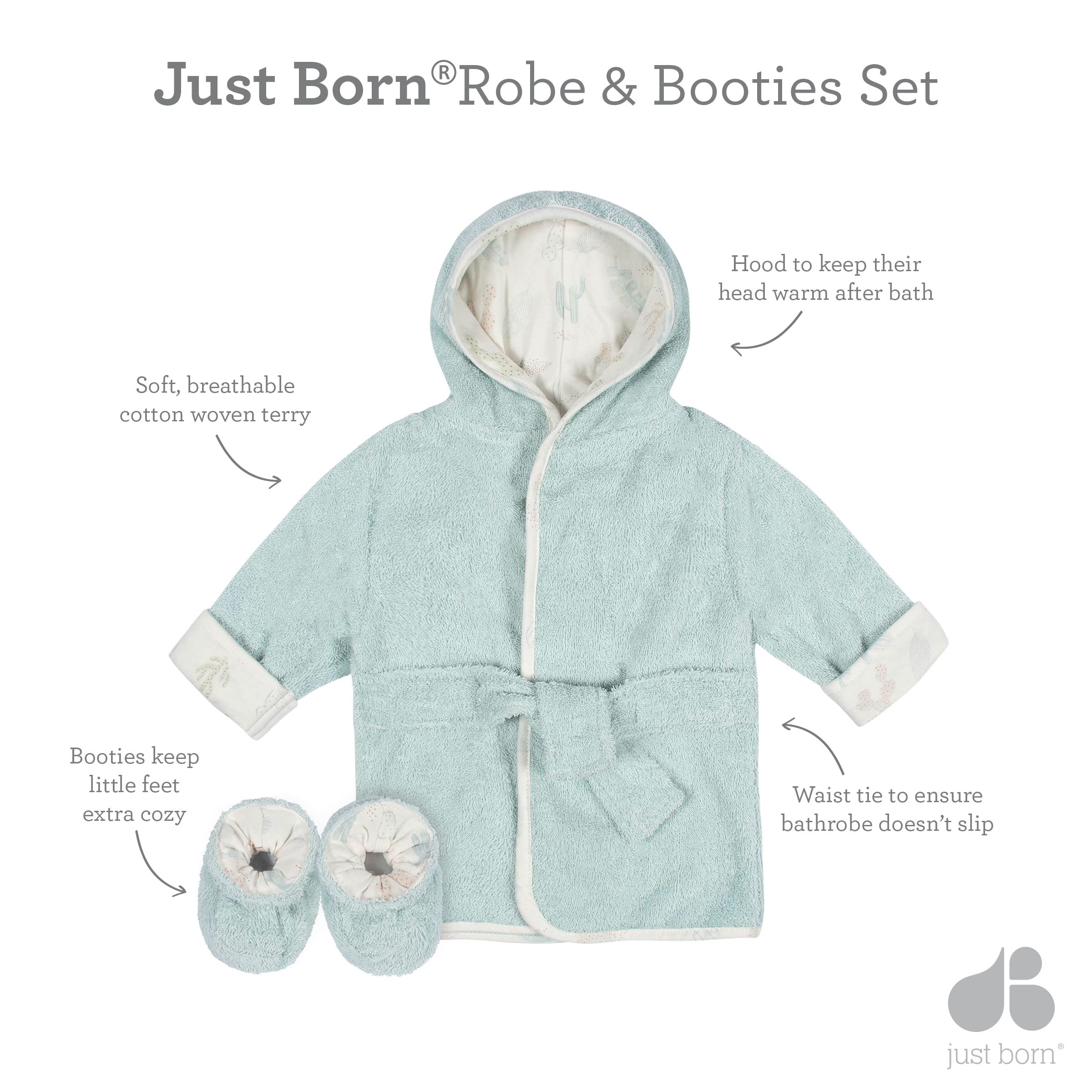 Just Born Baby Newborn Infant 2-Piece Bathrobe & Booties Set, Dusty Pink, 0-9 Months
