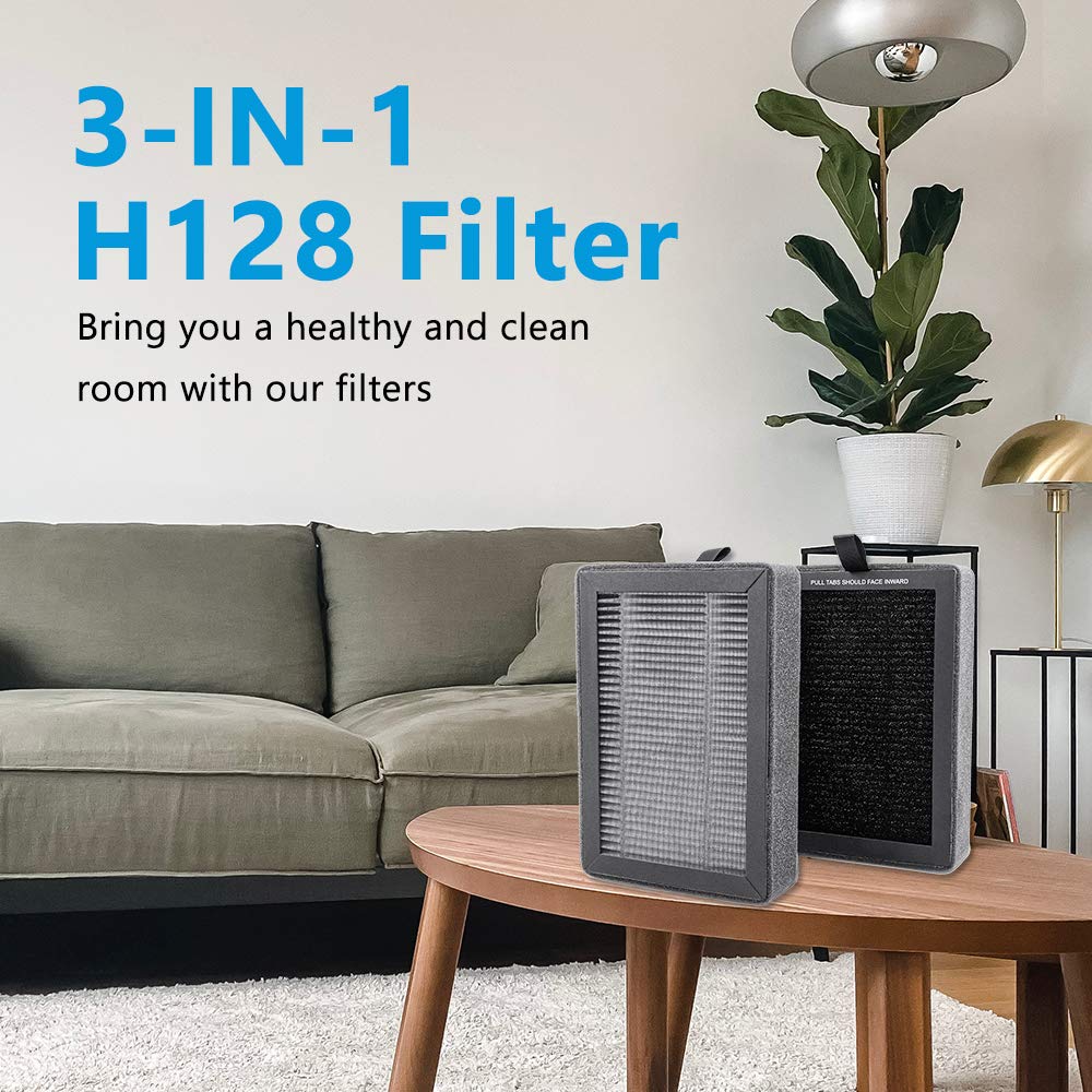 KEEPOW LV-H128 Replacement Filter 4 Pack Compatible with LEVOIT LV-H128/PUURVSAS (HM669A) / ROVACS (RV60) Air Purifier, LV-H128 H13 True HEPA Replacement Filter