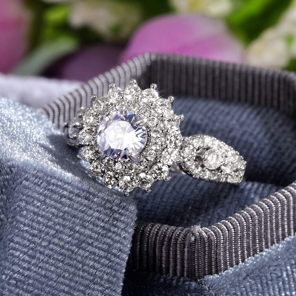 GUIDECUN Fashion Round Cut CZ Cubic Zirconia Pavé Modern Simulated Diamond Halo Ring Shining Wedding Party Statement Ring (US Size 10)