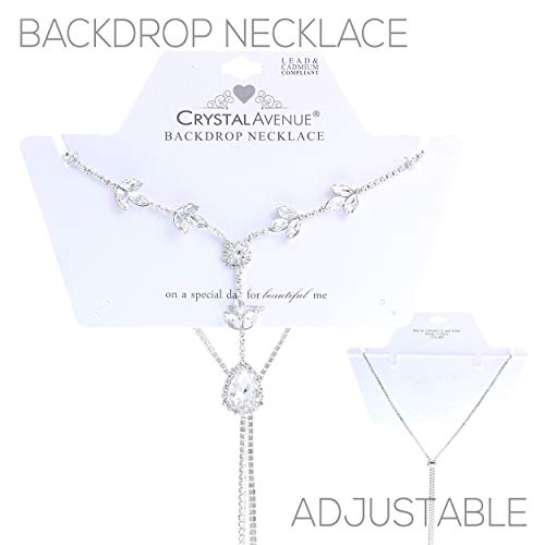 Rosemarie Collections Women's Elegant Crystal Rhinestone Adjustable Slide Backdrop Style Bridal Necklace (Silver Tone Marquis Leaf)