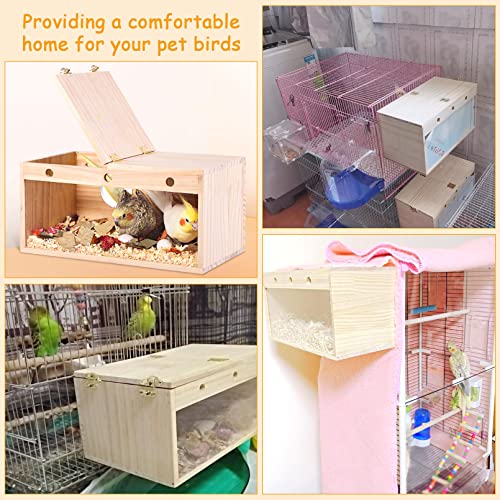 PINVNBY Natural Wood Parakeet Nesting Box Budgie Breeding Box Acrylic Bird Nest for Cage Transparent Panoramic for Parrots, Cockatiels, Lovebirds, Canaries and Other Small Birds