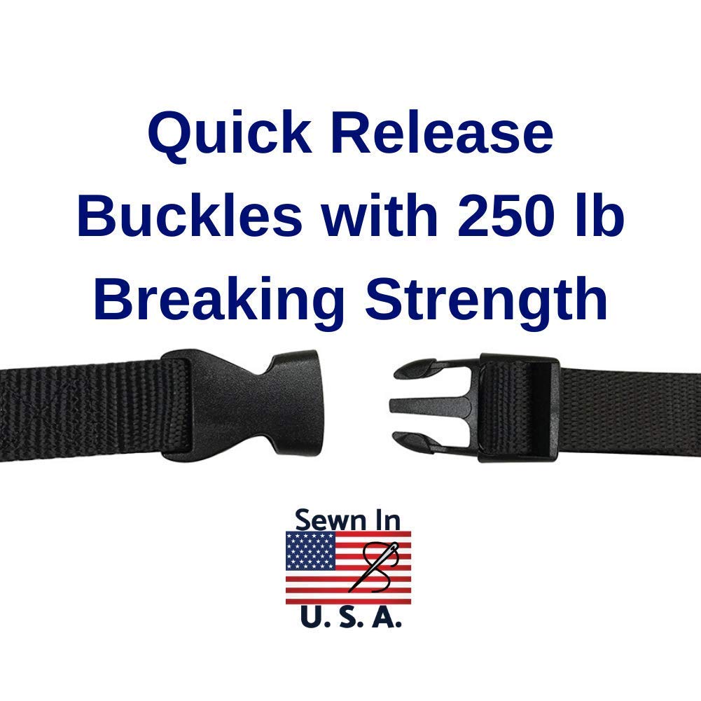 EZ-Xtend Adjustable Boat Cover Tie Down Straps w/Delrin Quick Release Buckles - Heavy Duty 1" Polyester Webbing 4500 lb Break Strength - 250 lb QR Buckle - Boat Accessories - 2 Pack (12 Feet, Black)