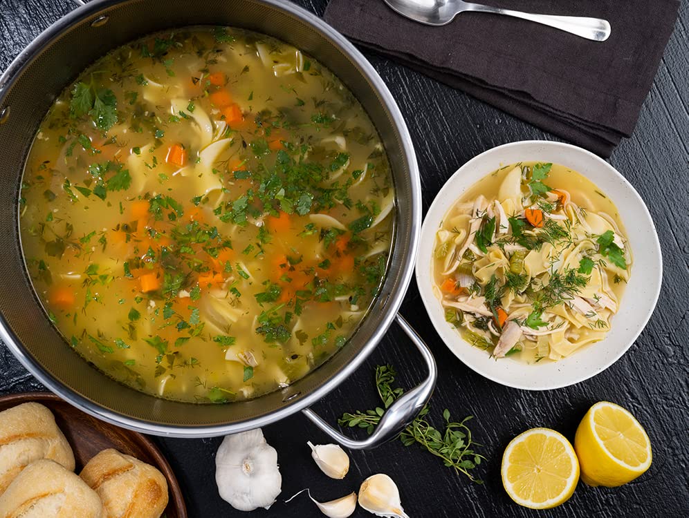 HexClad 4 Piece Hybrid Stainless Steel Cookware Set - 10 Quart Stockpot and 7 Quart Saucepan Pot, Easy to Clean, Dishwasher & Oven Safe, Non-Stick, Perfect for Soups, Stews and Boiling Seafood