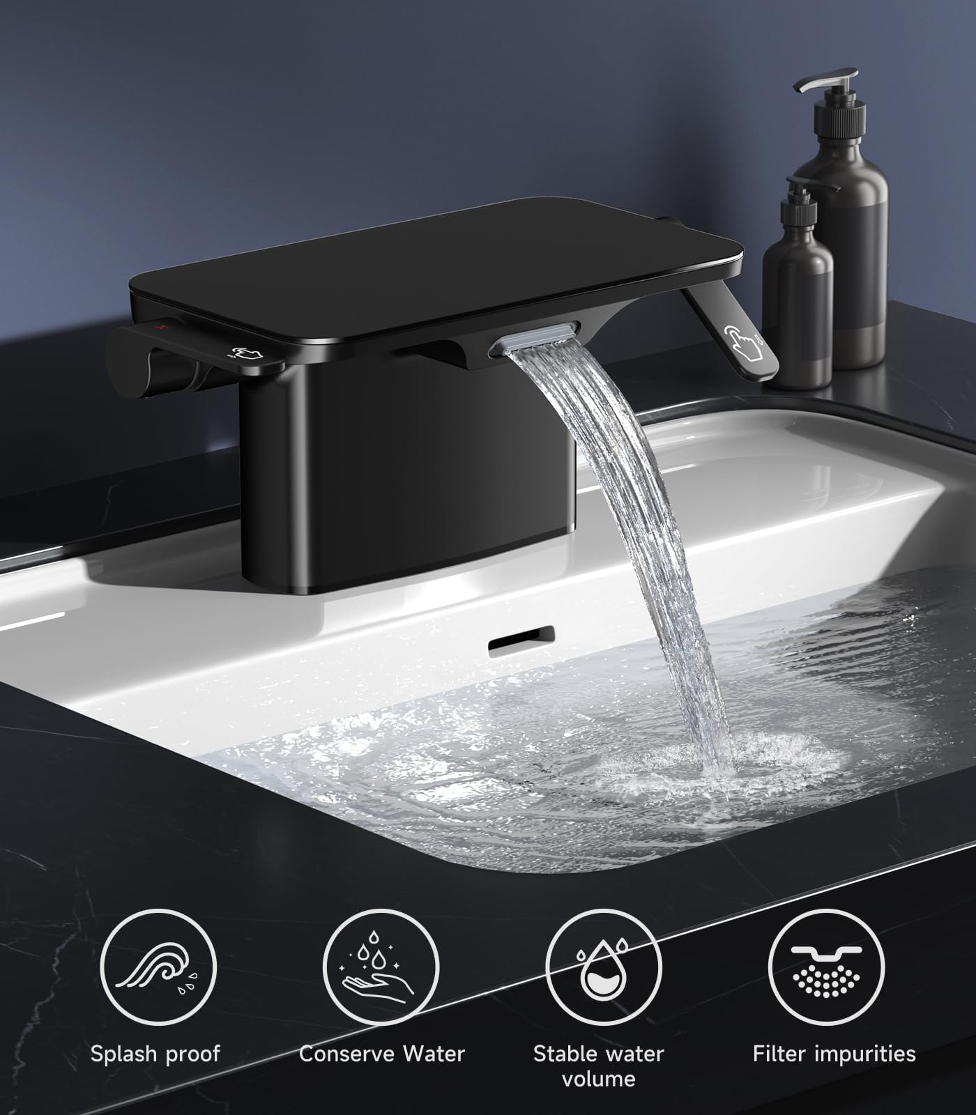 Matte Black Bathroom Sink Faucet - 4 Inch Bathroom Vanity Sink Faucet with Storage Platform, 2 Hole Faucet with Pop-up Sink Drain Stopper, Solid Bathroom Basin Faucet