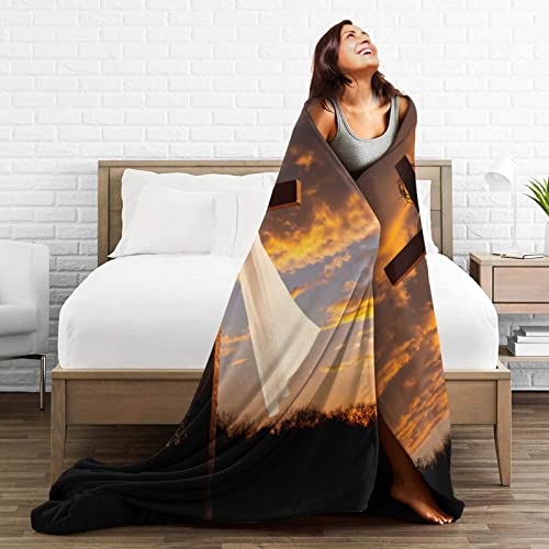 JSHXJBWR Easter Cross Throw Blanket Warm Cozy Lightweight Blankets Easter Gift Flannel Blanket for Sofa Couch Bed Office Holiday Decorative 60"X50"