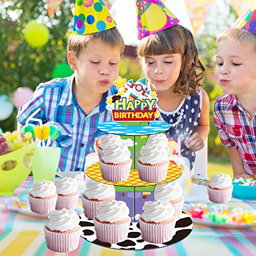 RTHPY 3-Tier Cartoon Story Cupcake Stand Cardboard Cake Stand Dessert Tower Holder for Toy Theme Birthday