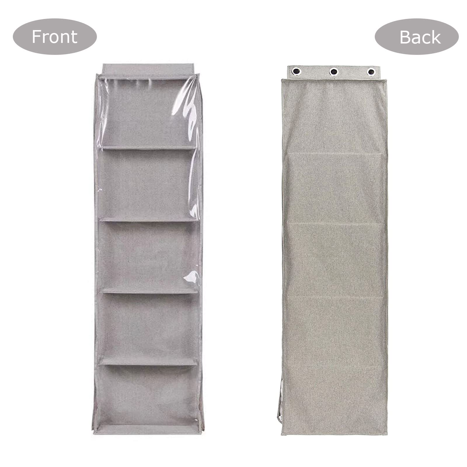 Stuffed Animal Storage, Hanging Over The Door Stuffed Animal Organizer with 5 Clear Dust-Proof Pocket Organizer for Display Kid's Toys.(Light Gray)