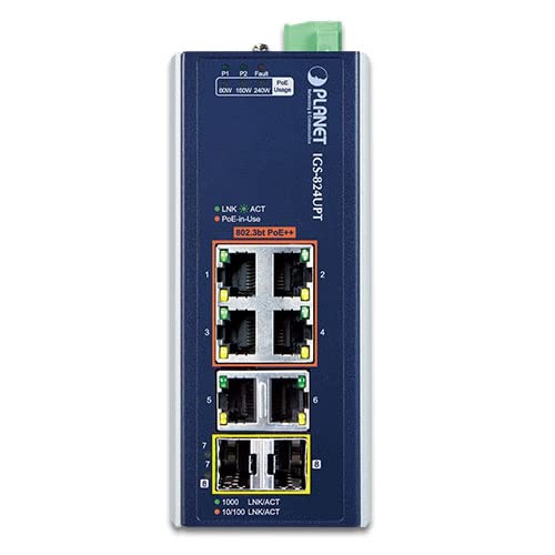 IGS-824UPT Industrial 4-Port 10/100/1000T 802.3bt PoE + 2-Port 10/100/1000T + 2-Port 100/1000X SFP Gigabit Ethernet Switch