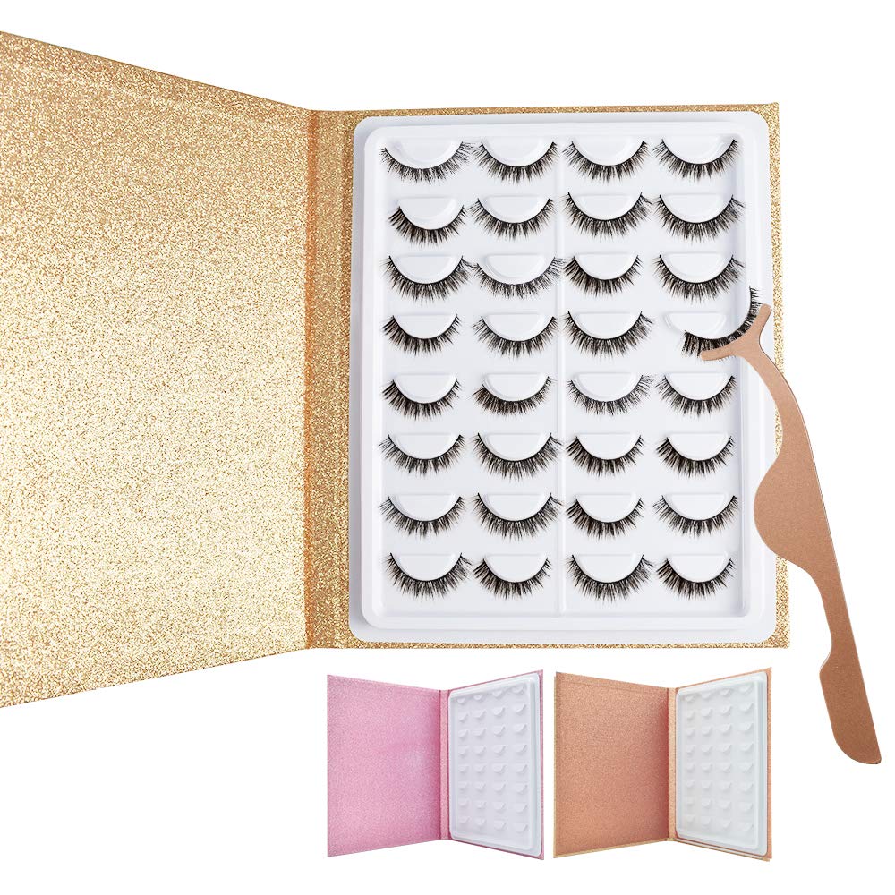 DKAF 16 Pairs Eyelash Storage Book with Tweezers, Makeup Display Sample Container Fake eyelashes Catalog, Glitter Cover Eyelash Storage container-Purple