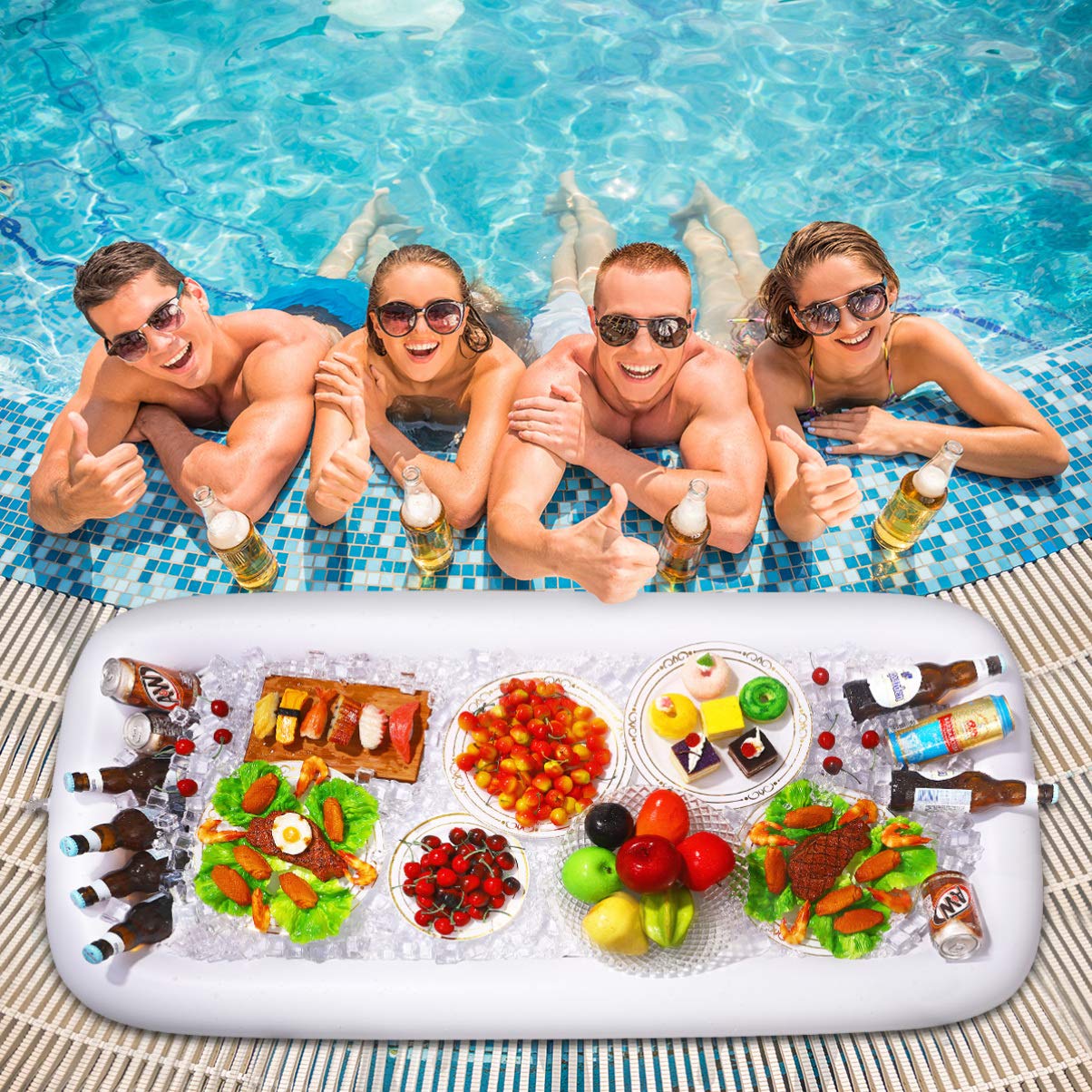 Hemoton 3PCS Inflatable Serving Bar Salad Ice Tray Food Drink Containers,Waterproof Durable Inflatable Cooler Serving Bar for BBQ Picnic Pool Party Picnic Luau,with drain plug