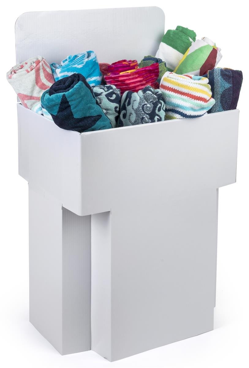Displays2go, Set of 6 Cardboard Display Bins, Floor Standing Design โ White Finish (WCDUMLRGWT)