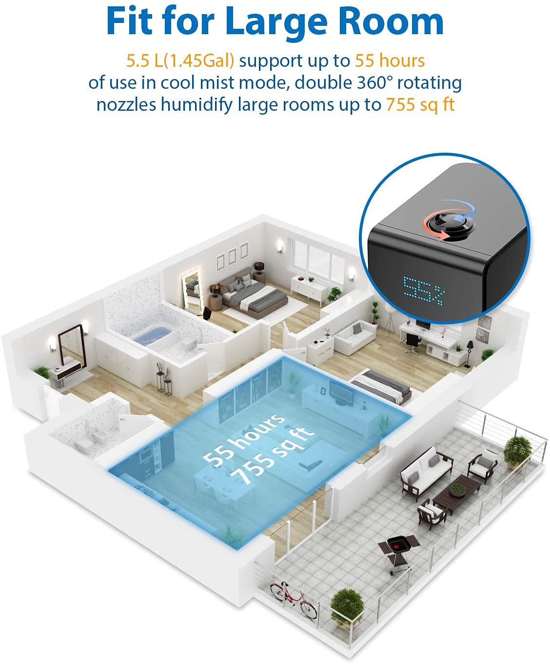Elechomes Humidifier for Large Room Bedroom Plants, SH8820 Warm and Cool Mist Humidifiers, 5.5L Top Fill Vaporizer with Remote Control, Ultra Quiet, LED Display, Humidity Sensor, Auto Shut-off, Black