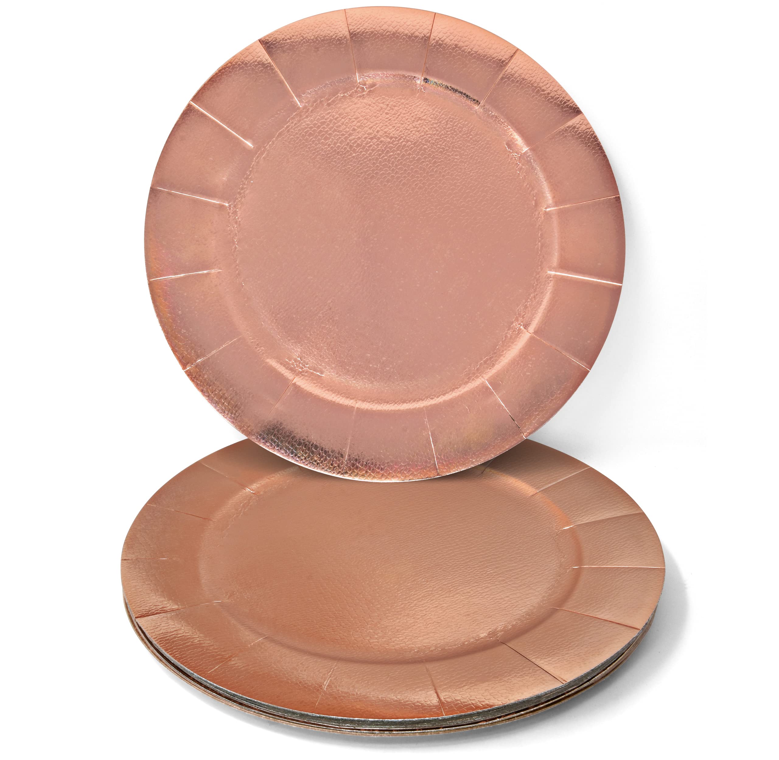 Gift Boutique 24 Disposable Rose Gold Round Charger Plates 13" Dinner Table Serving Tray Heavy Duty Reusable Paper Cardboard Platters for Table Setting, Place Mats Dessert Weddings Food Safe