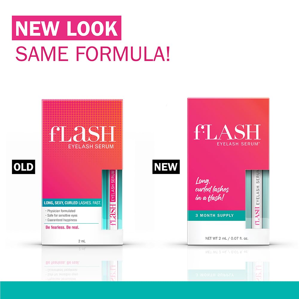 fLASH Eyelash Serum, Serum for Long, Curled Lashes - Enhances and Strengthens Your Natural Lashes - Safe and Effective Formula, 3-Month Supply