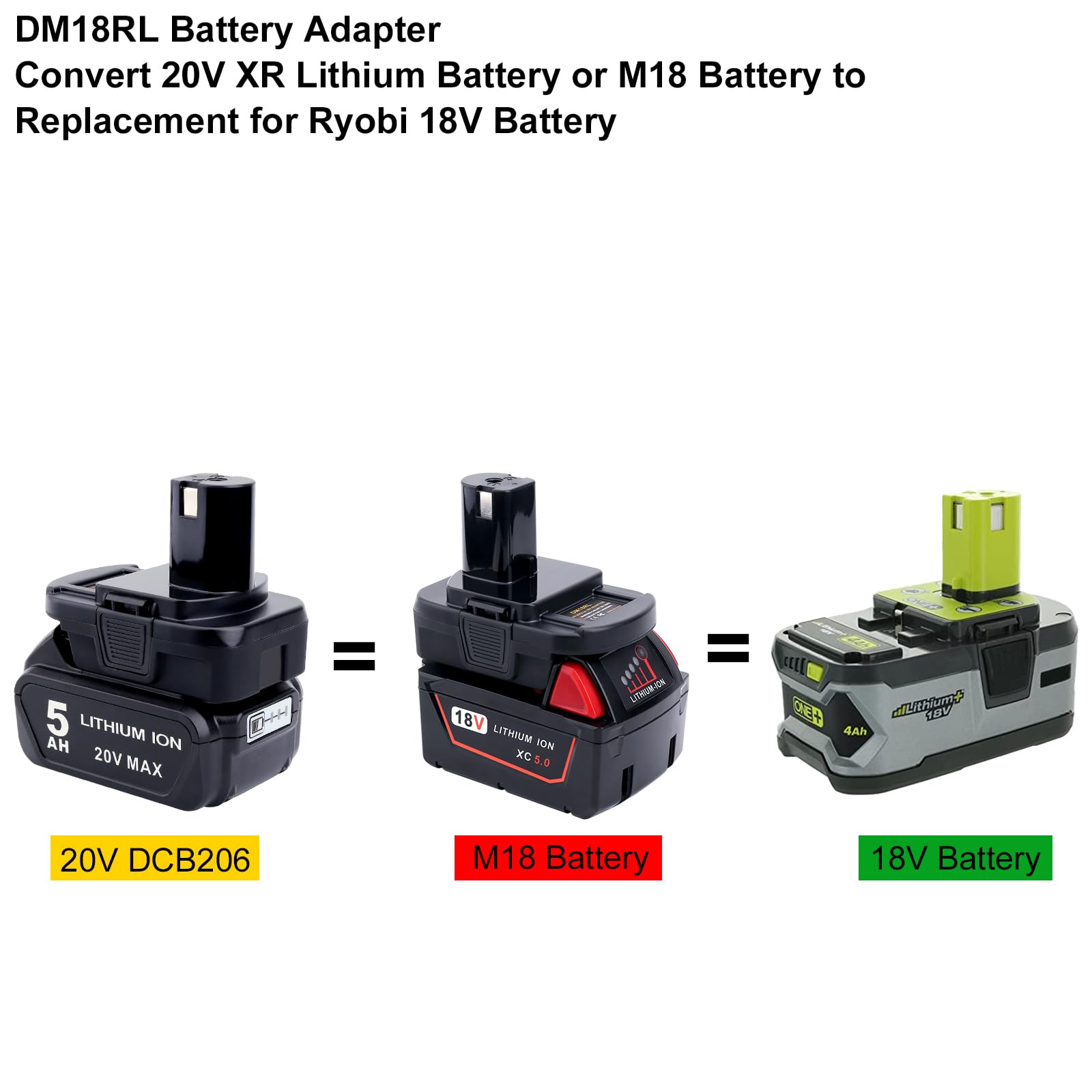 ELEFLY DM18RL Battery Adapter Converter Compatible with Dewalt 20V Battery & M18 Battery, Replacement for Ryobi 18V Battery ONE+ Tools P108 P189 P190 P197 PBP005