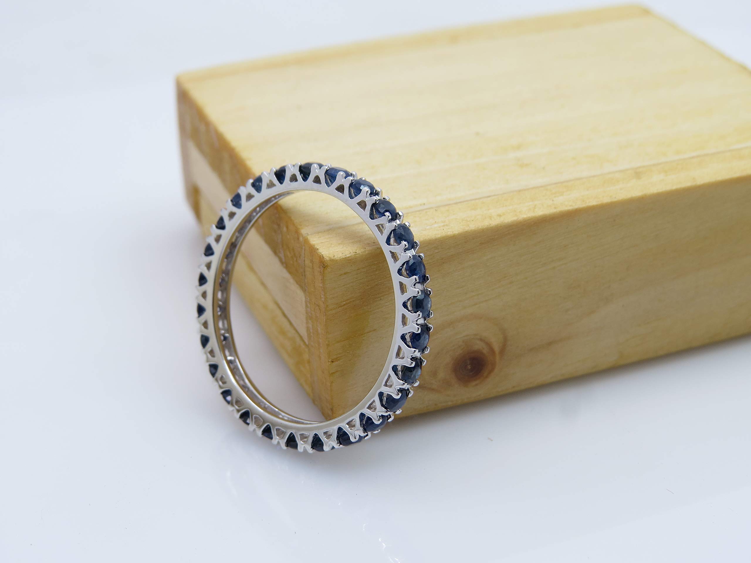 Dazzlingrock Collection 1.80 Carat (Ctw) 10K Blue Sapphire Women Eternity Wedding Stackable Band 1 3/4 CT, White Gold, Size 7