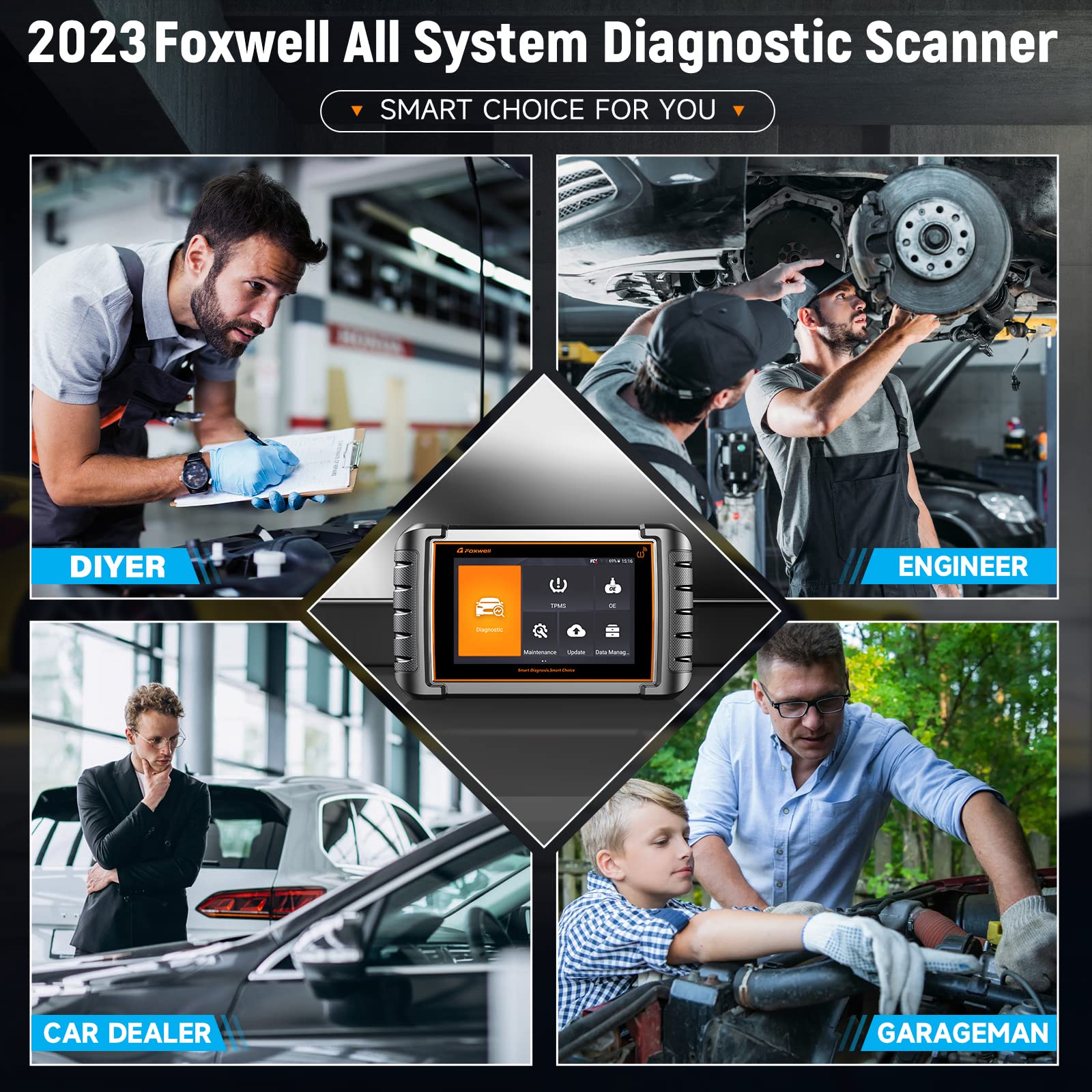 FOXWELL NT809TS OBD2 Scanner Diagnostic TPMS All System Bluetooth Bidirectional Scan Tool with 30+ Services ABS/TPMS/EPB/Airbag/SAS/Battery/Oil Reset, 3-Year Update with 4 PCS Sensors