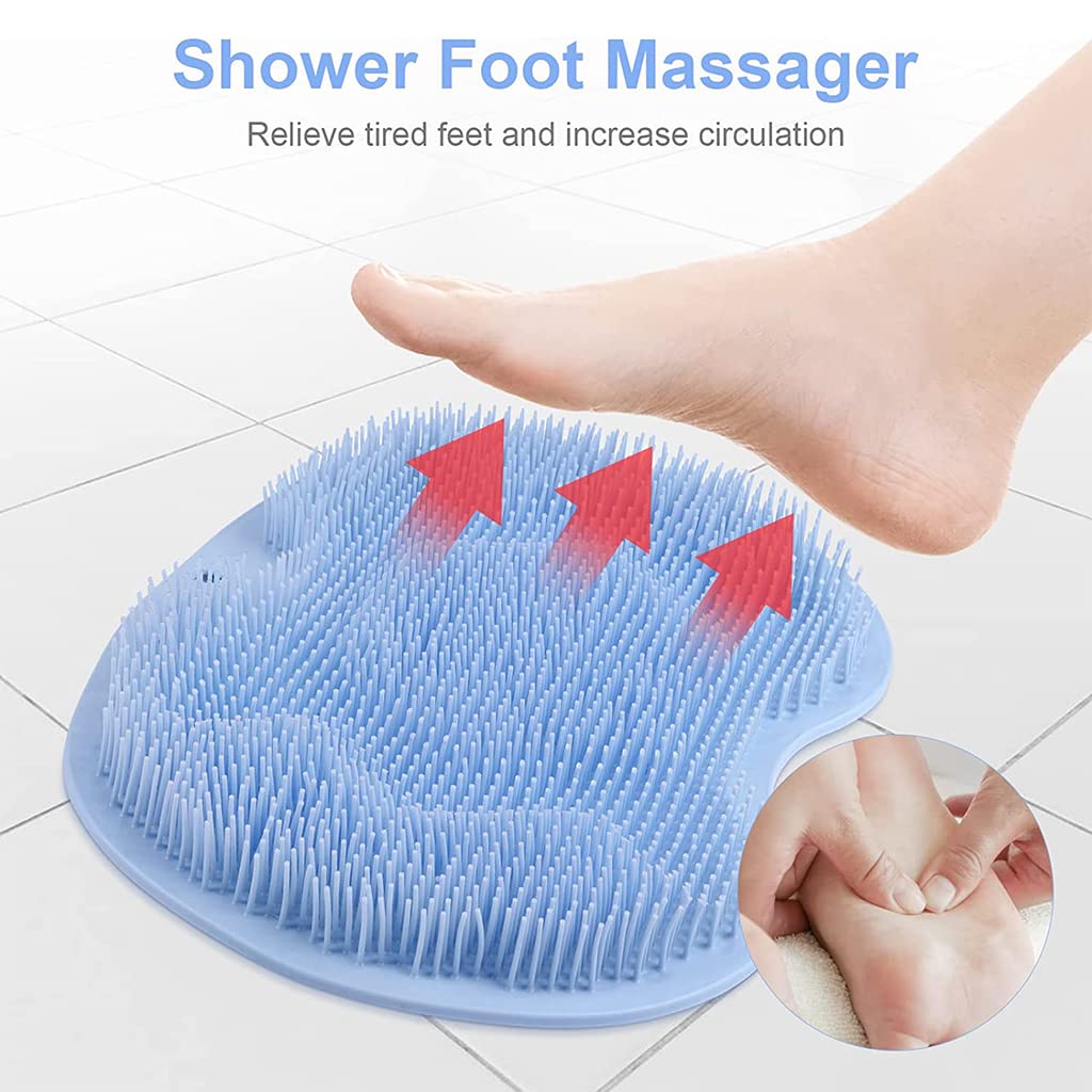IHOUZE Shower Foot & Back Scrubber, Wall-Mounted Scrubber with Suction Cups, Silicone Bath Massage Cushion Brush, Massager Mat, Gentle Exfoliating and for All Kinds of Skin Gray