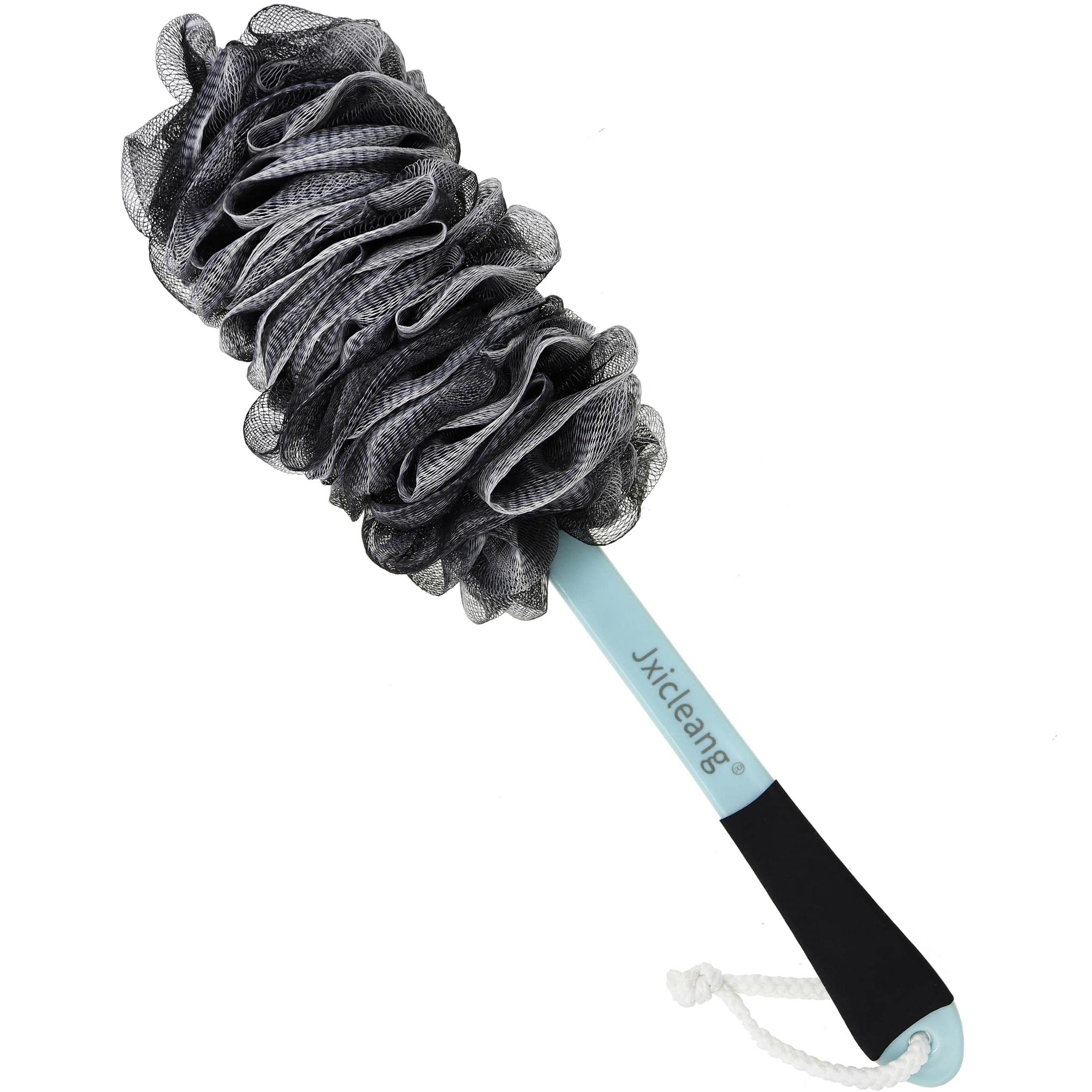 Jxicleang Non-Slip Long Handle Back Scrubber for Shower, Soft Nylon Mesh Exfoliating Back Scrub Bath Brush, Back Loofah for Men Women Elderly Kids (Light Black)