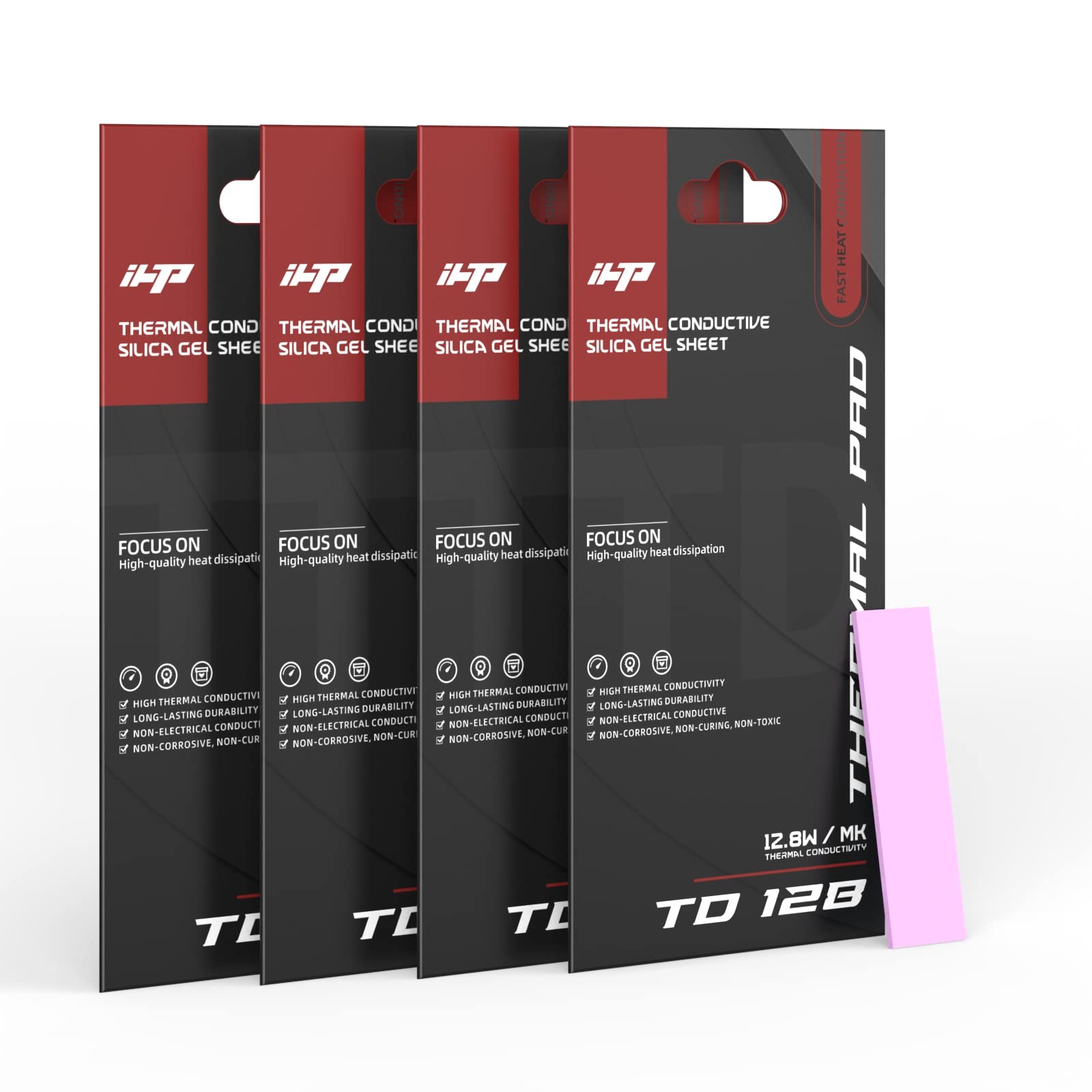 iHTP Thermal Pad 12.8 W/mk Non Conductive Heat Dissipation Silicone Pad for PC Laptop Heatsink/GPU/CPU/LED Graphics Card, 70x20mm, 0.5mm, 1.0mm,1.5mm, 2.0mm 4 Pieces