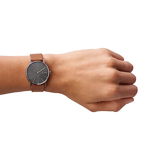 Skagen Men's Signatur Three-Hand Brown Leather Band Watch (Model: SKW6578)