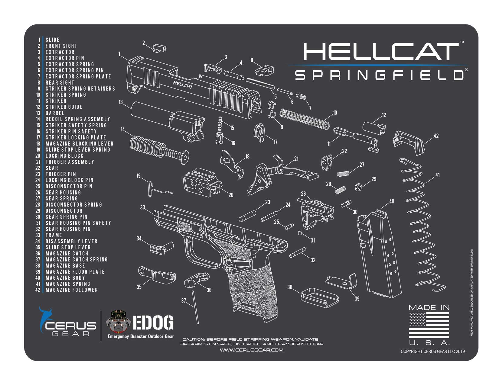 EDOG Range Warrior 27 Pc Gun Cleaning Kit - Compatible with Springfield Armory Hellcat - Schematic (Exploded View) Mat, Range Warrior Universal .22 9mm - .45 Kit & Tac Book Accessories Set