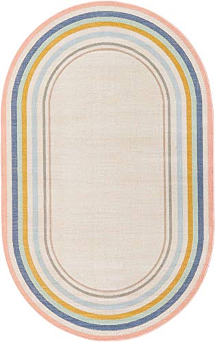 Unique Loom Lotus Collection Area Rug - Guyana (5' 3" x 8' Oval, Multi/ Blue)