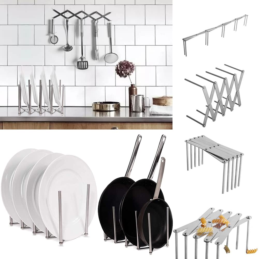 GGMOVE 2 Pack Pot Lid Organizers， Pots and Pans Organizer Rack For Cabinet，Expandable Pot Rack Pantry Bakeware Lid Holder， Multipurpose Steamer Rack Pans Holder For Kitchen Organizer
