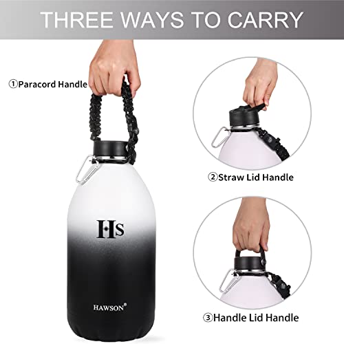 HAWSON Insulated Water Bottle 128oz with Straw Handle Lid Sport One Gallon Water Jug Stainless Steel Cold Water Bottles with Paracord Handle Wide Mouth Thermo Canteen Mug