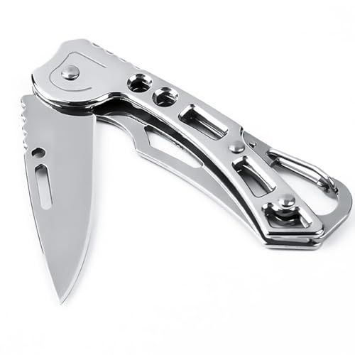Gerderk 6 Pack Folding Pocket Knife, Pocket Knife with Chain, Only 2.5 in. Blade - EDC Knife for Camping Hiking Fishing for Men and Women (Silvery)