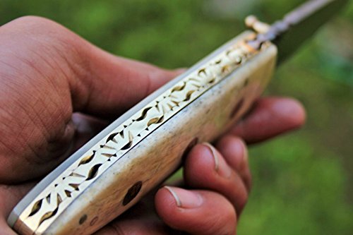 DKC Knives (3 7/18) DKC-71 DUCK POND BONE Damascus Folding Pocket Knife 5" Folded,8.5" Open 8 Oz very solid sophisticated knife. Mallard Duck Hunting Custom Engraved
