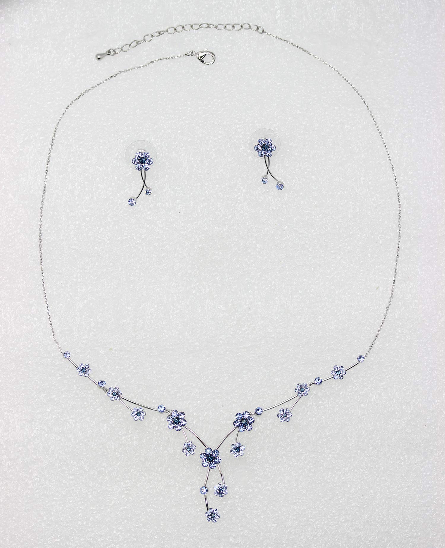 Faship Gorgeous Navy Blue Rhinestone Crystal Floral Necklace Earrings Set