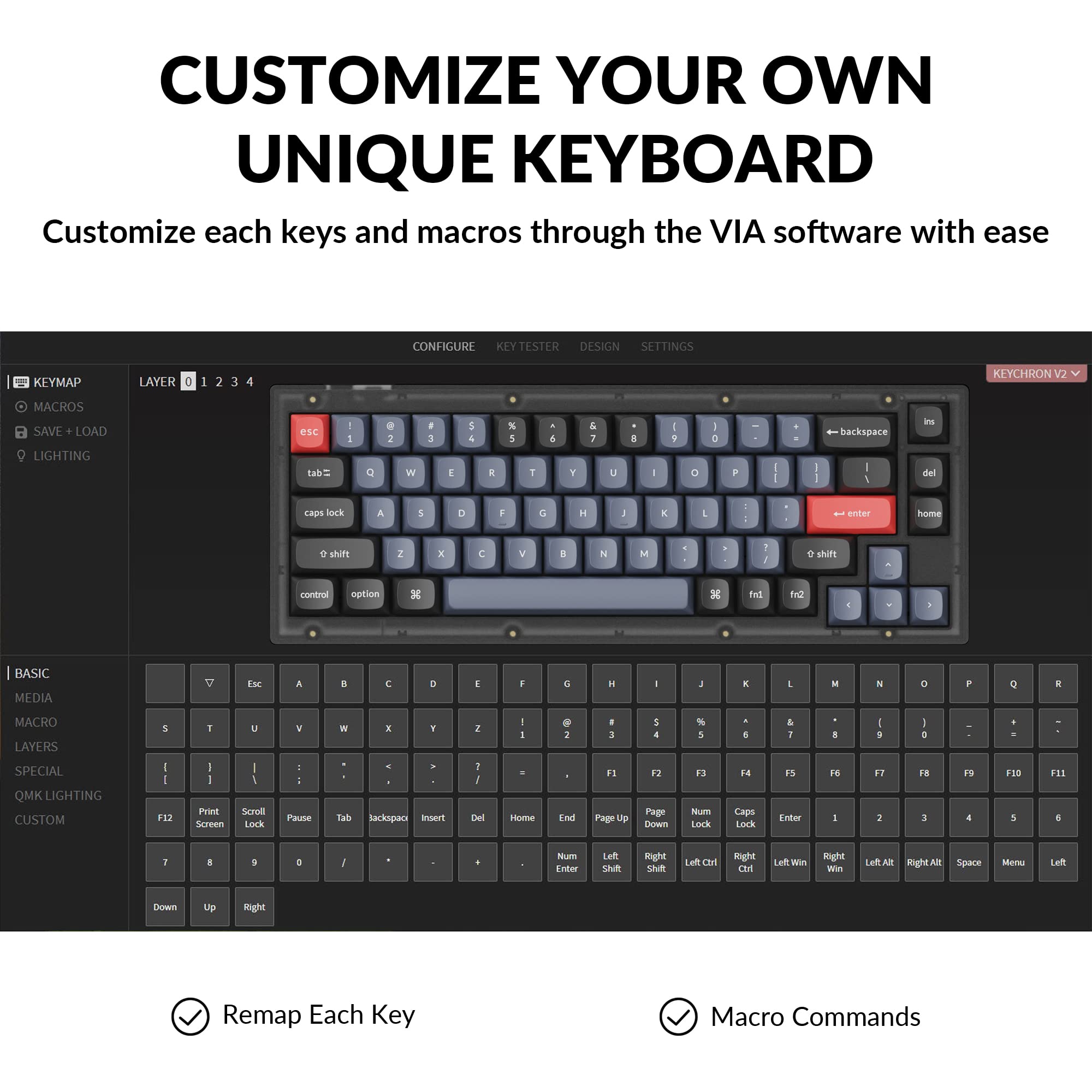 Keychron V2 Wired Custom Mechanical Keyboard, 65% Layout QMK/VIA Programmable Macro with Hot-swappable Keychron K Pro Brown Switch Compatible with Mac Windows Linux (Frosted Black - Translucent)
