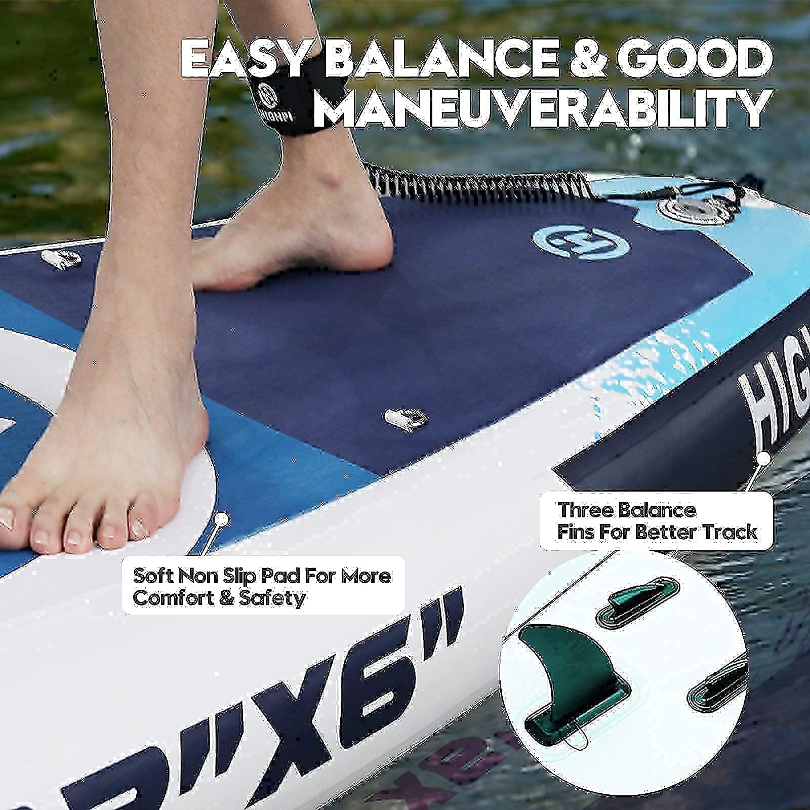 Highpi Inflatable Stand Up Paddle Board SUP with Accessories Backpack Anti-Slip Deck, Leash, Paddle and Hand Pump, Surf Paddle Boards for Youth & Adult