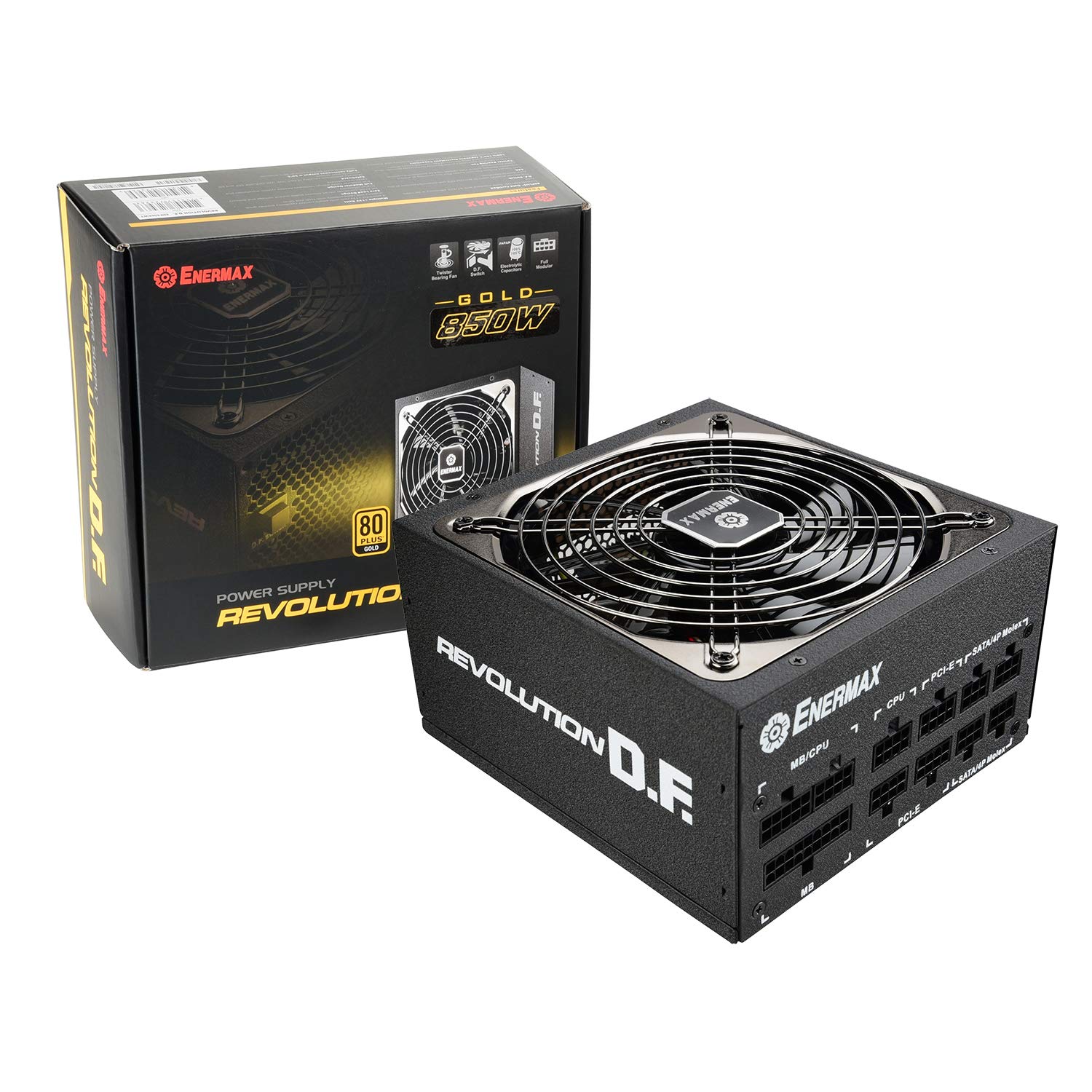 Enermax Revolution DF ERF850EWT 80+ Gold 850W, Full-Modular Power Supply, Smart Dust Free Rotation, Black Flat Cable, 7 Year Warranty