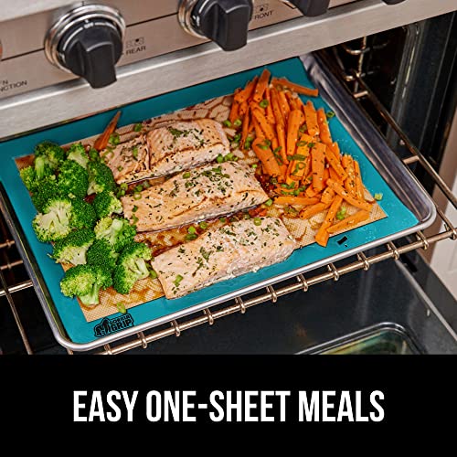 Gorilla Grip Non Stick Silicone Baking Mat Sheet, 2 Pack, Reusable Cookie Sheets Liner, Heat Resistant, No Oil Greasing Needed, Kitchen Oven Essentials, Food Grade and BPA Free, Half Sheet, Turquoise