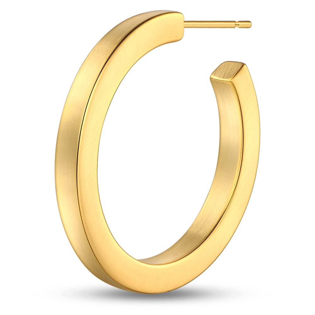 FAMARINE Square Tube Gold Hoop Earrings for Women 18K Gold Plated Hoops with Brushed Finished Chunky Earrings