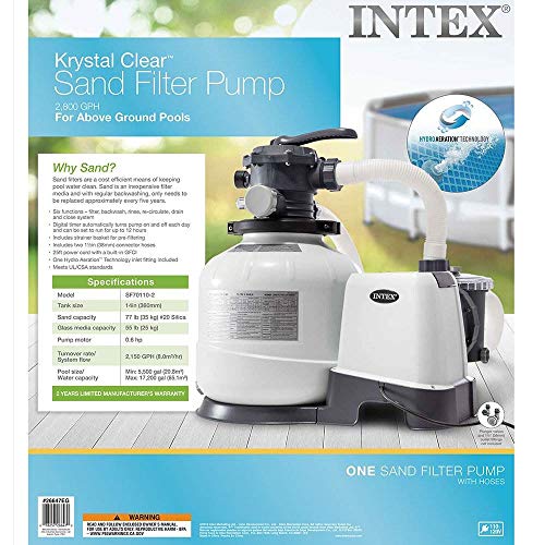 Intex 2800 GPH Pool Sand Filter Pump with Krystal Clear Saltwater System and Automatic Timer for Above Ground Swimming Pools, Black