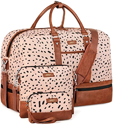 Weekender Bags for Women, Large Overnight Bag Canvas Travel Duffel Bag Carry On Tote with Shoe Compartment 21" for Women & Men 3Pcs Set