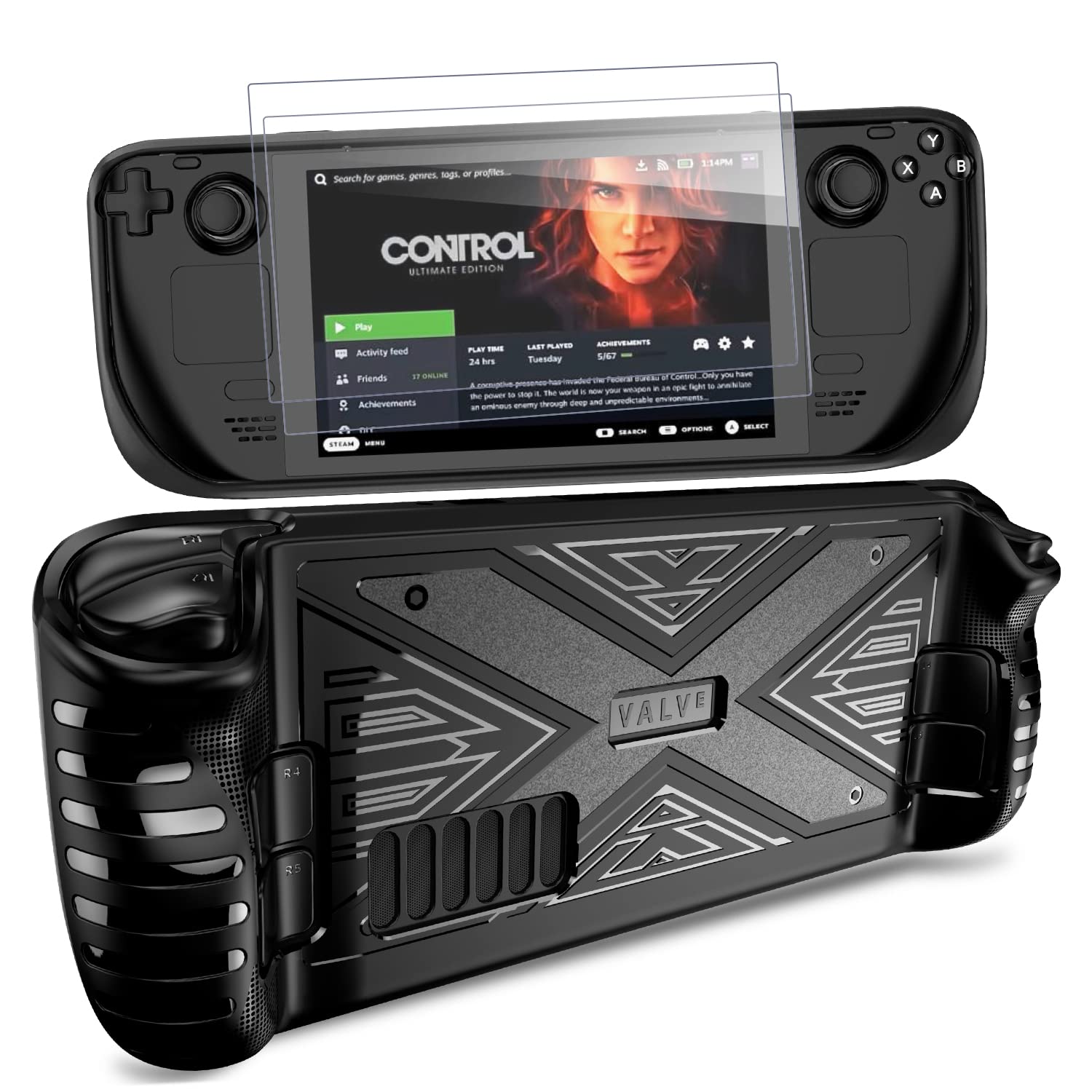 Keruixin Hard Carrying Shell Case with Stand for PlayStation Portal Remote Player -with Game disc Storage Layer,Data Cable Storage Layer,Hard Outer Cover for Better Protection